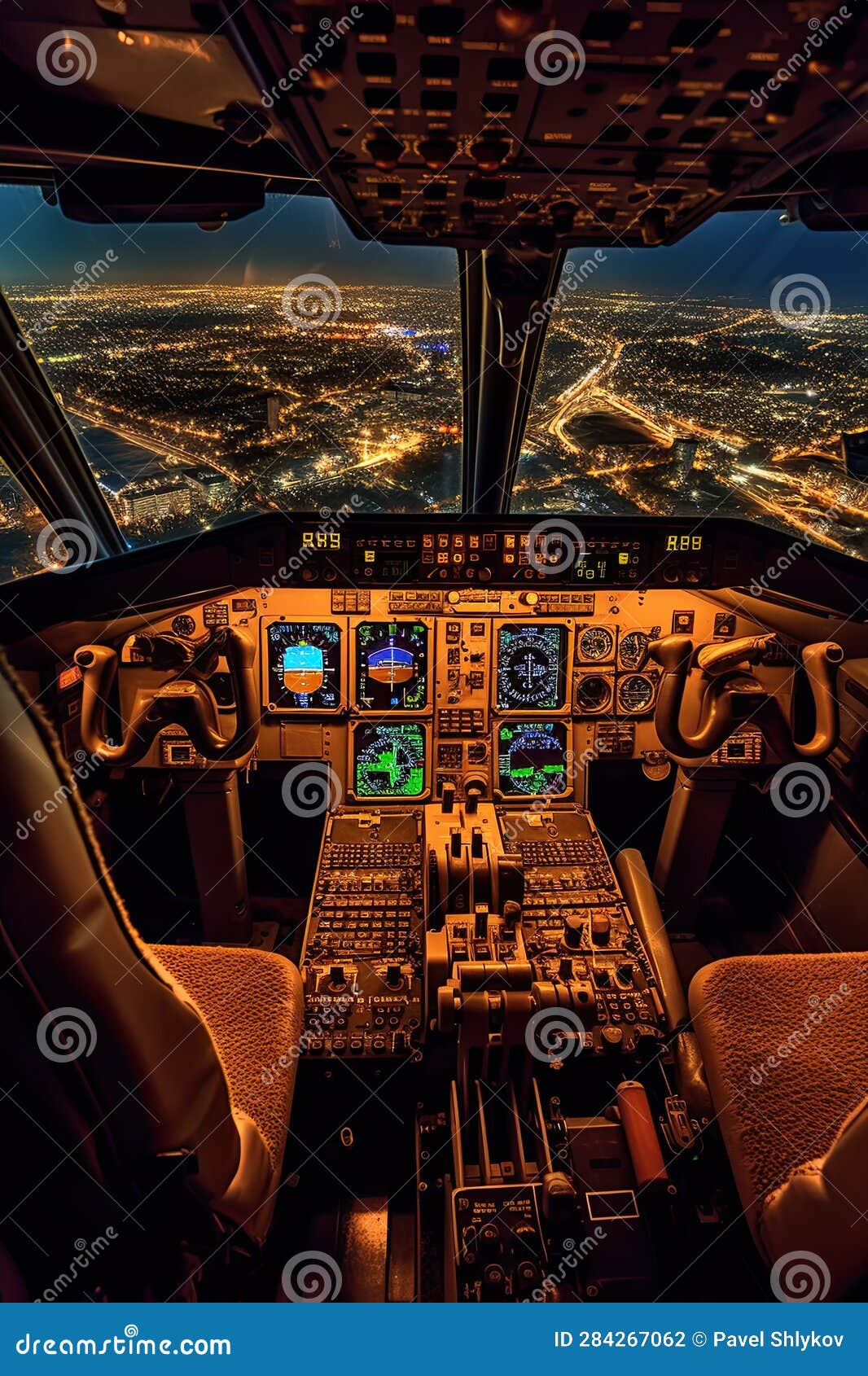 Cockpit Pilot Flight Deck Display. Throttle Jet Cabin with Control ...