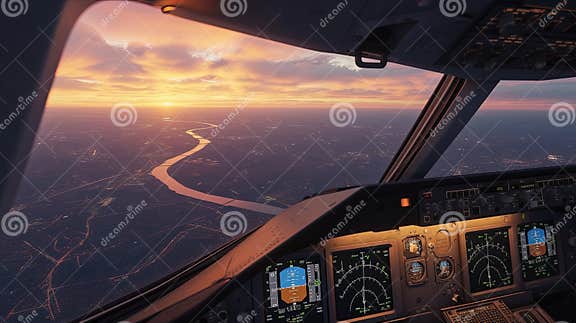Cockpit Pilot Flight Deck Display. Throttle Jet Cabin with Control ...