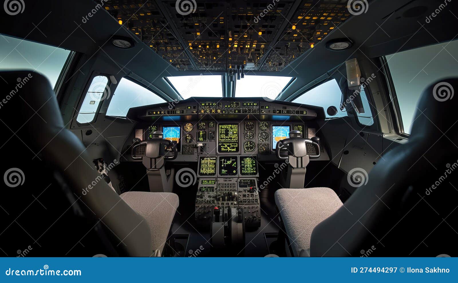 Cockpit Pilot Flight Deck Display. Throttle Jet Cabin with Control ...