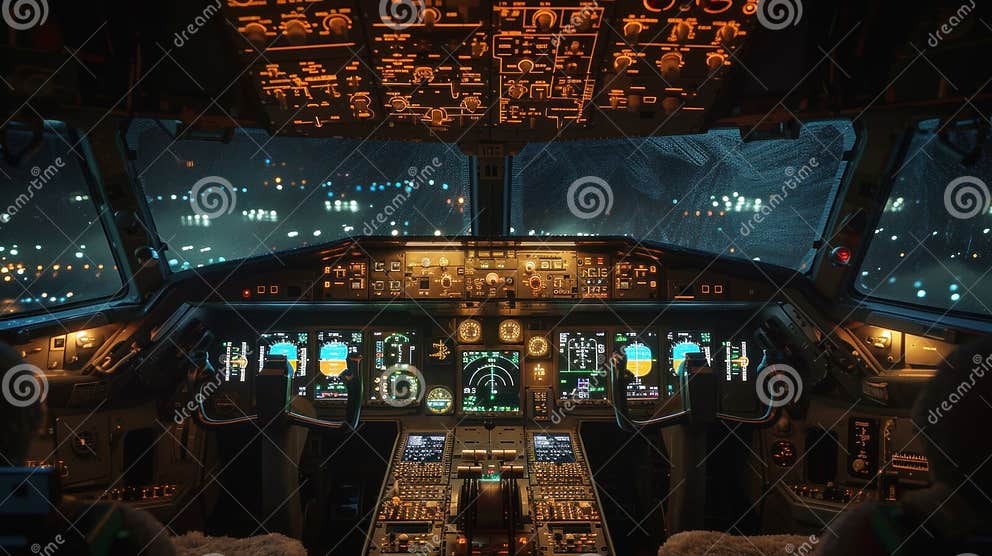 Cockpit Pilot Flight Deck Display. Throttle Jet Cabin with Control ...