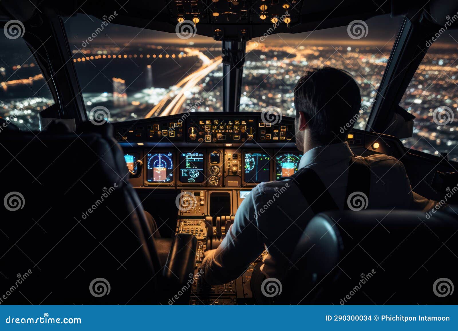 Cockpit of Plane Inside View, Airplane Flight Deck , Generative AI ...