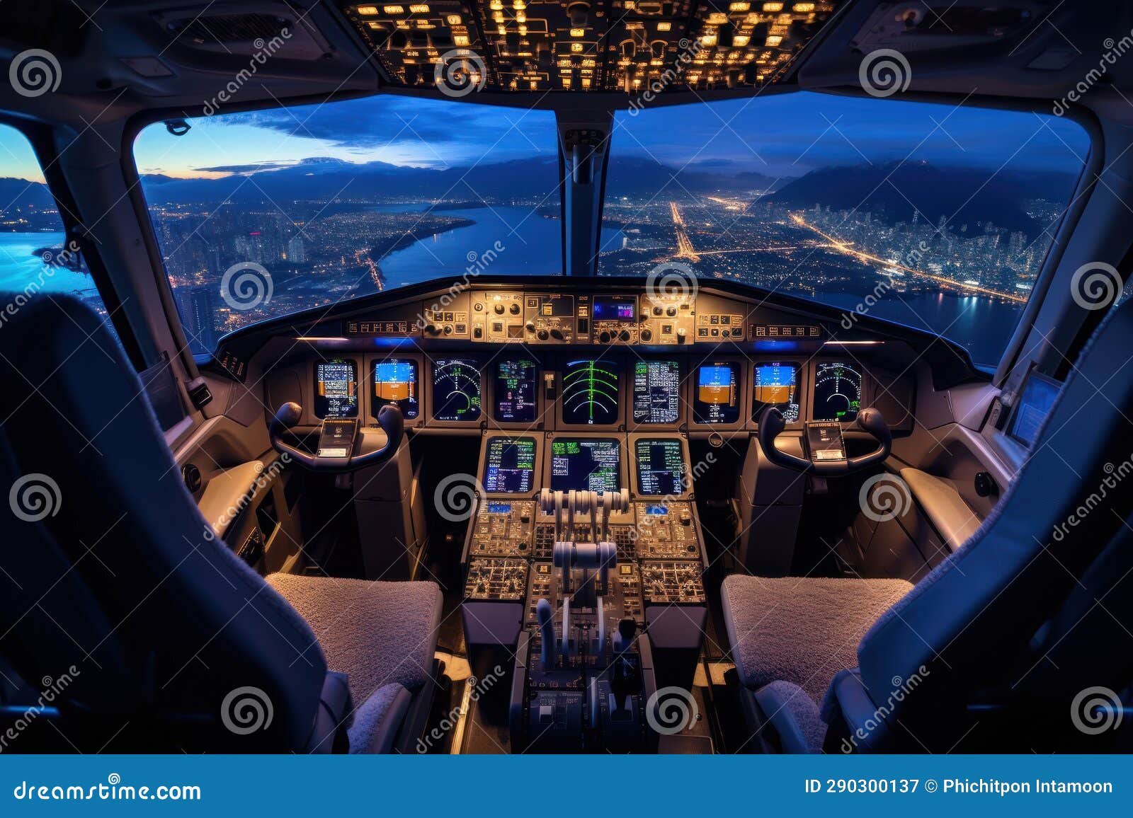 Cockpit of Plane Inside View, Airplane Flight Deck , Generative AI ...