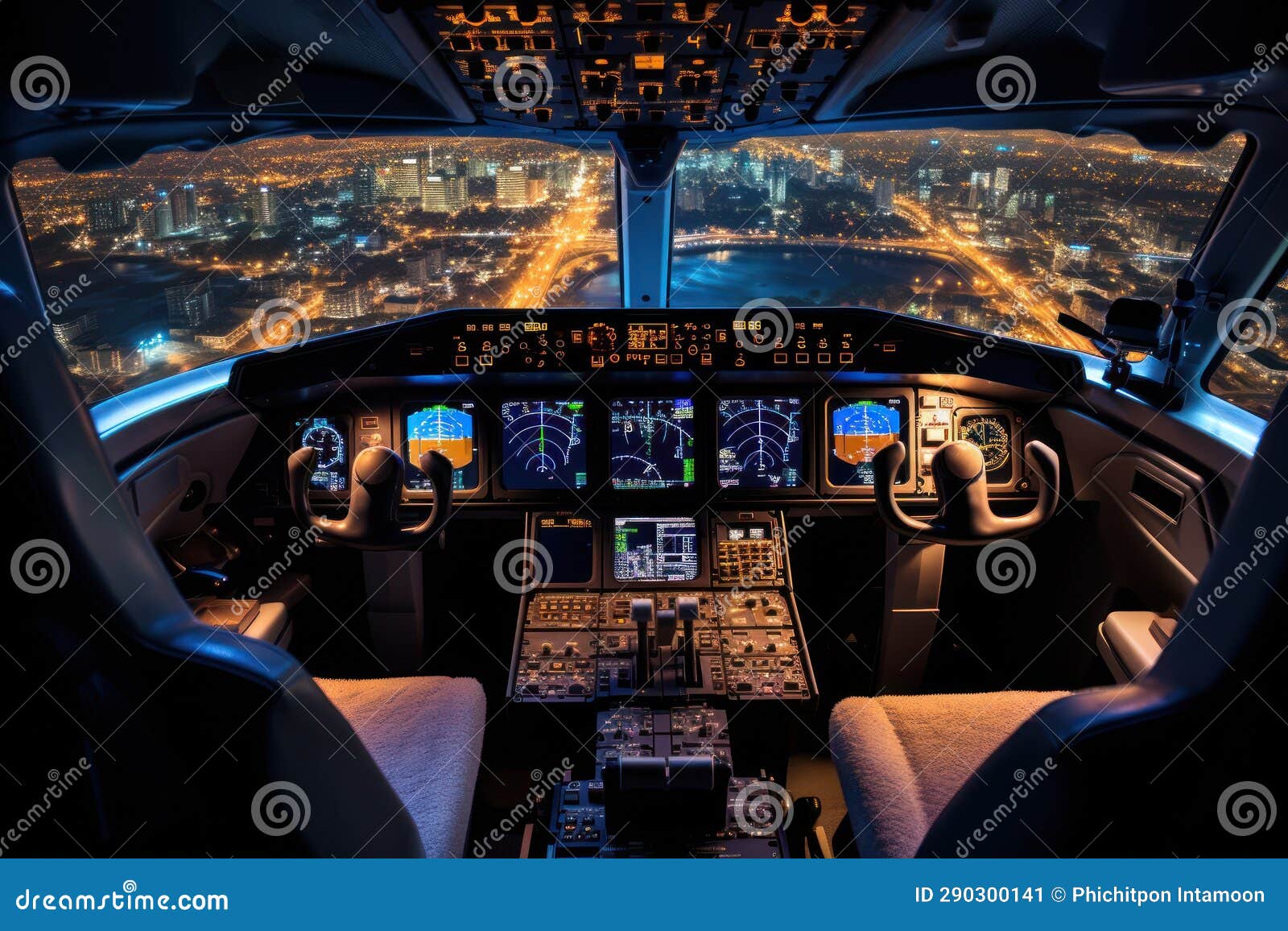 Cockpit of Plane Inside View, Airplane Flight Deck , Generative AI ...