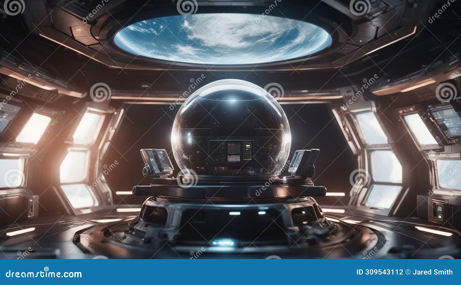 Cockpit of a Spaceship, Inside of an Alien Space Station Observing ...