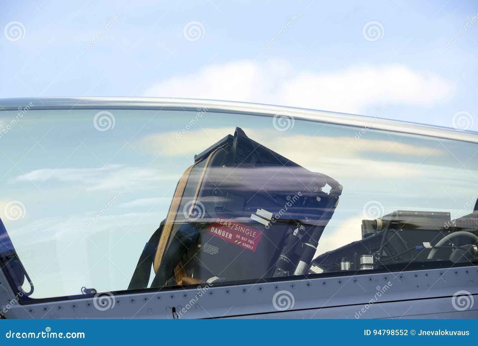 Red Ejector Seat Warning Sign On Jet Fighter Aeroplane Fuselage. Danger ...