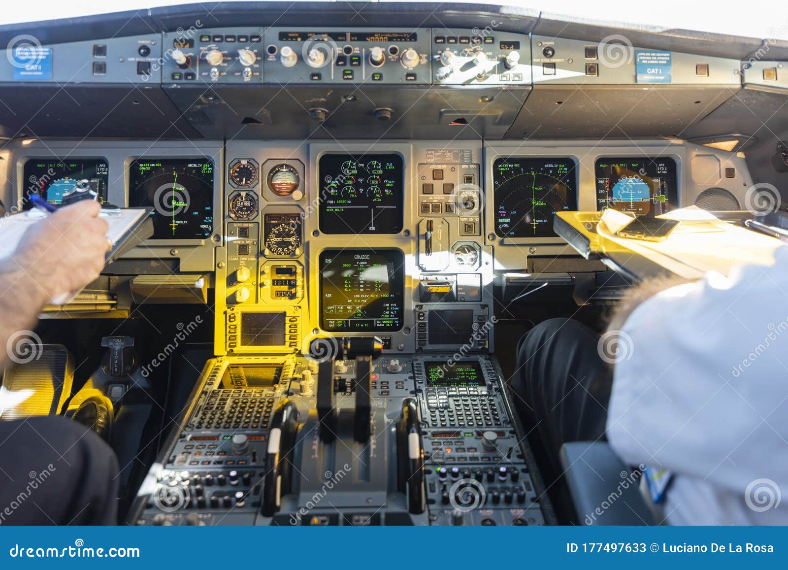 Cockpit View of an Airplane in Flight Stock Image - Image of passenger ...