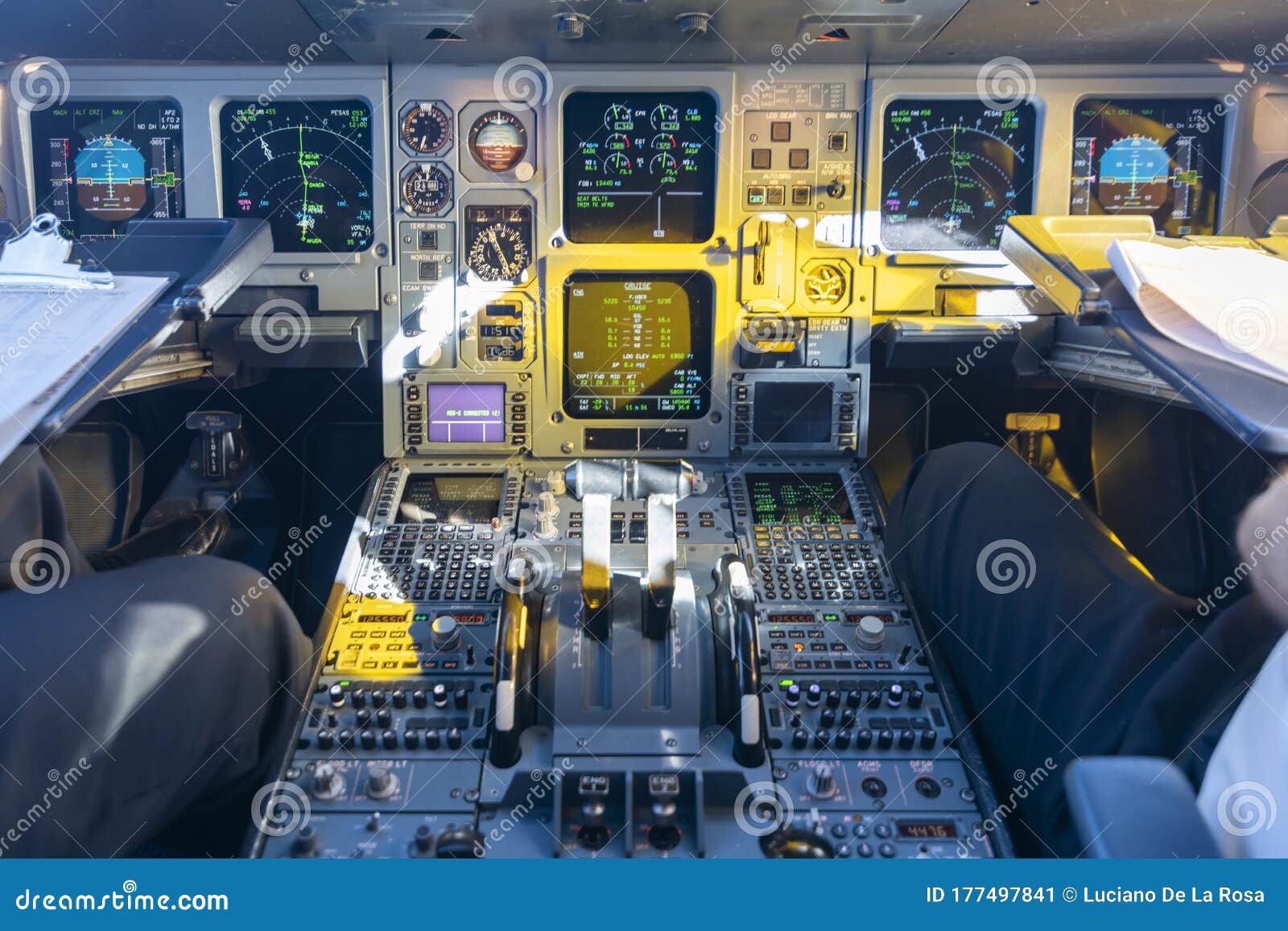 Cockpit View of an Airplane in Flight Stock Image - Image of panel ...