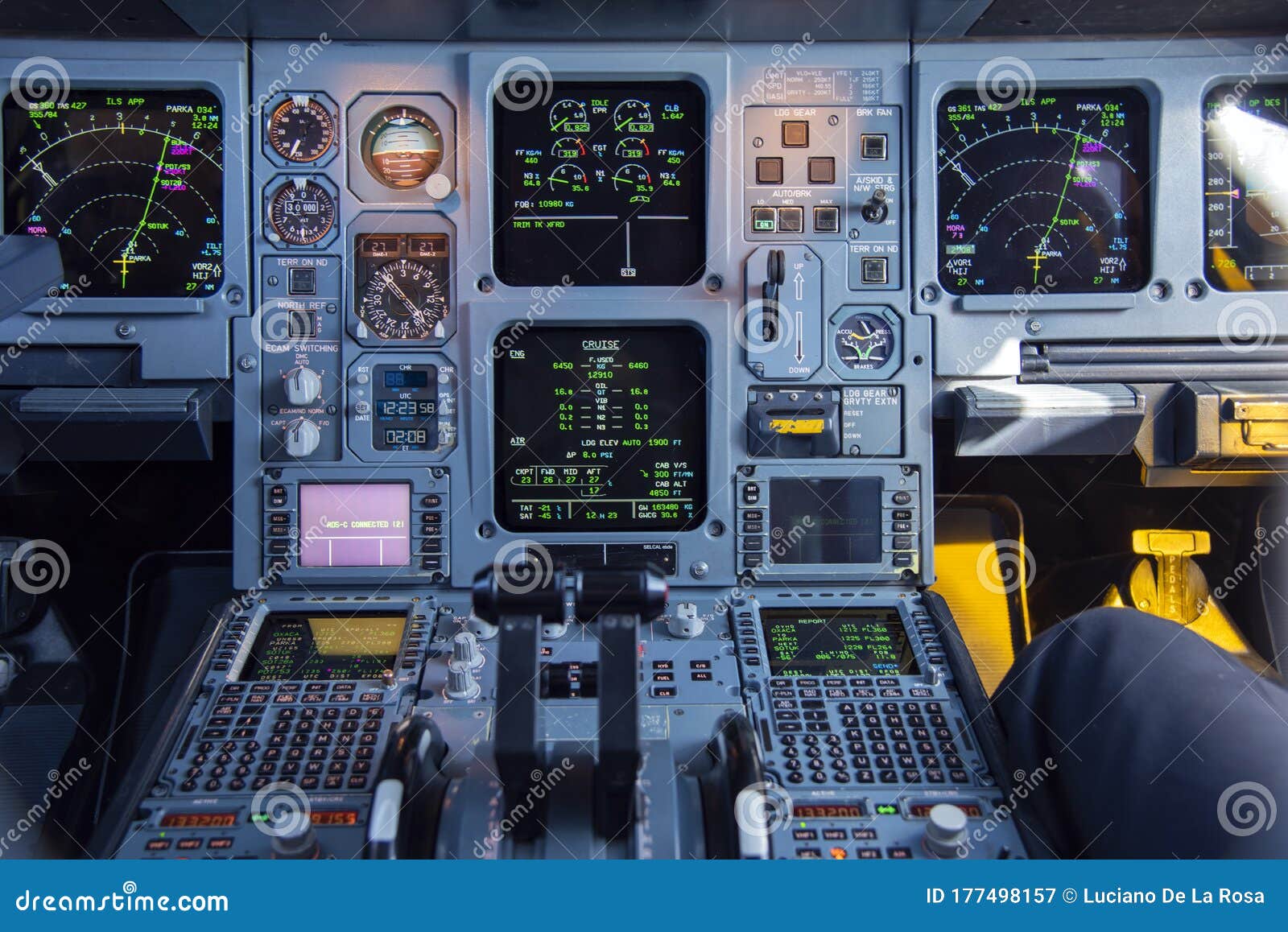 Cockpit View of an Airplane in Flight Stock Image - Image of land ...