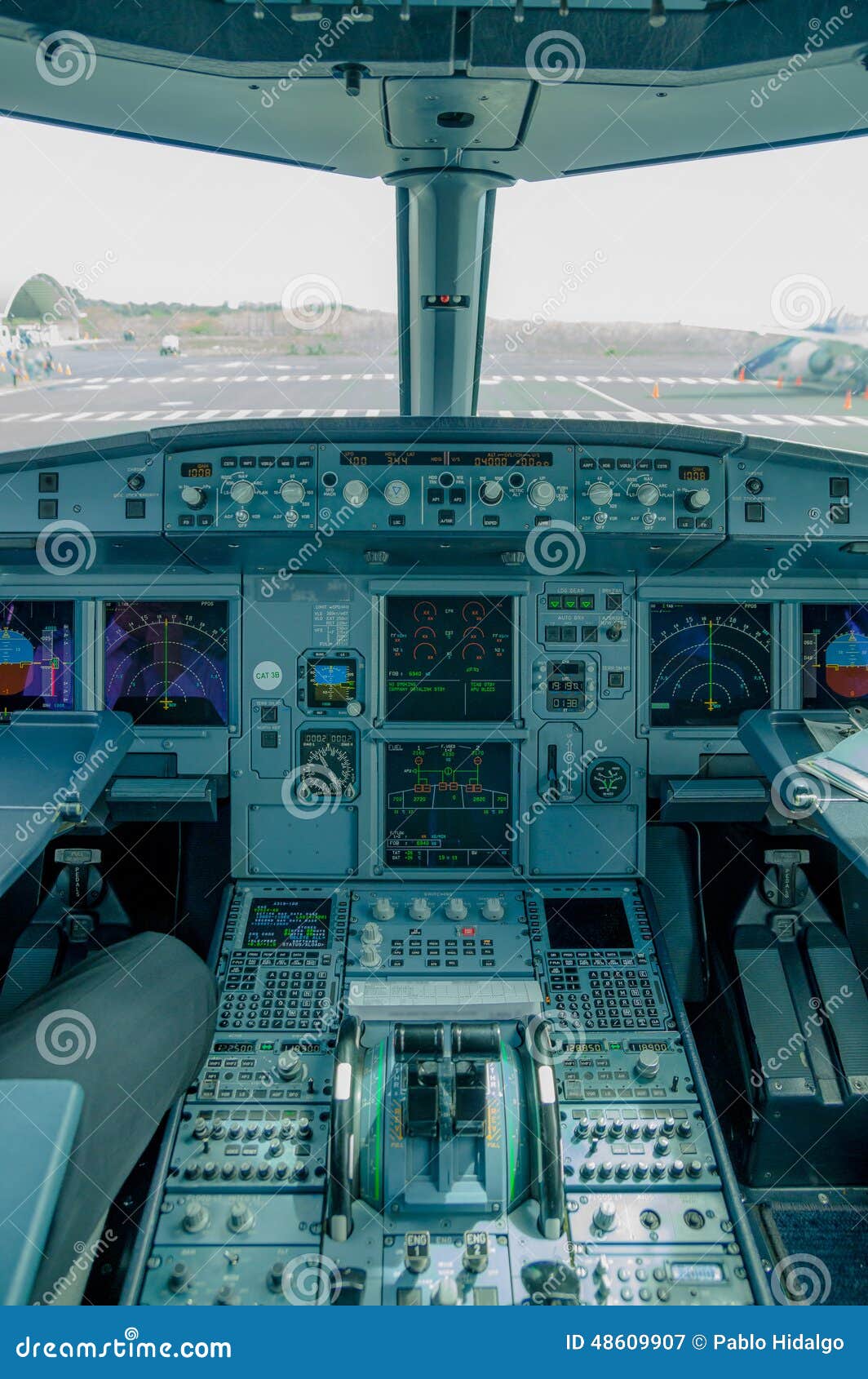 Cockpit View of Airplane Interior Stock Image - Image of horizon ...
