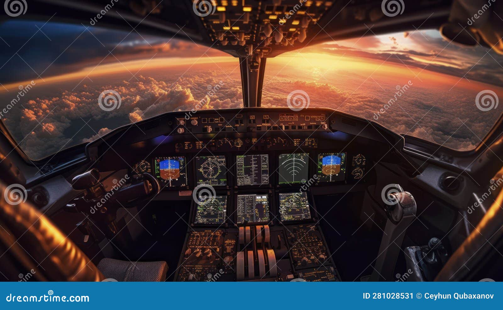 Cockpit View, Beautiful Clouds with Sunrise, No Pilot, 8K, AI ...