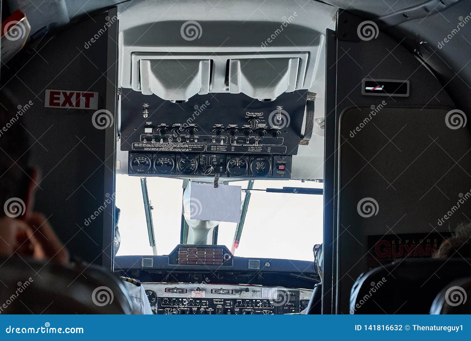 Cockpit View of Beechcraft 1900D in Flight from Passanger Seat Stock ...