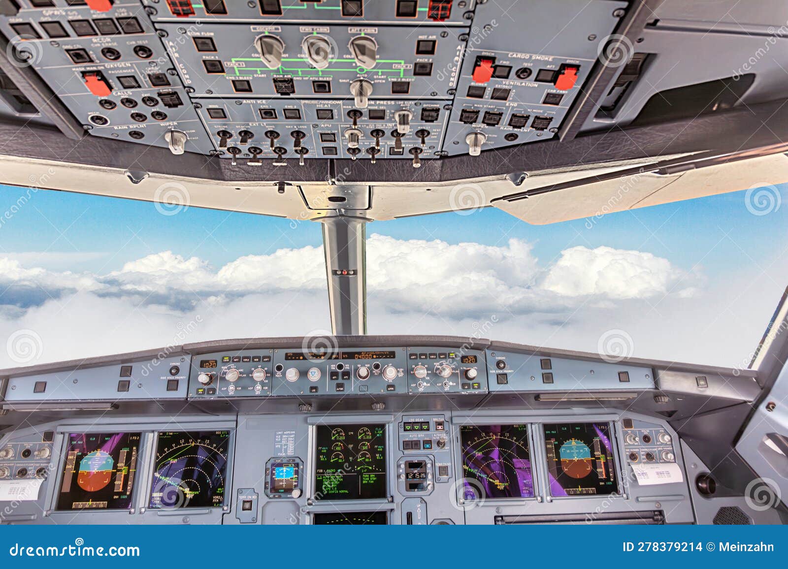 Cockpit View of a Commercial Jet Stock Photo - Image of avionics ...