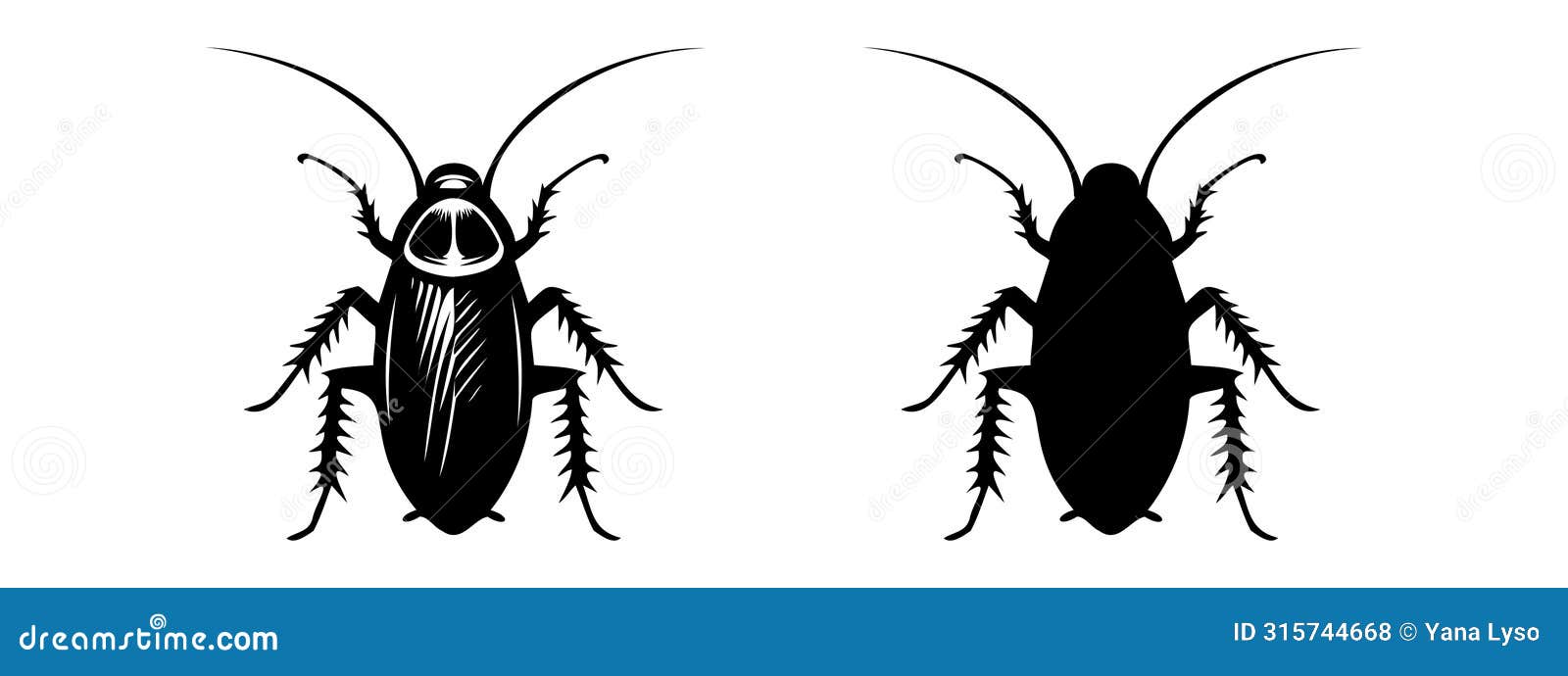 Cockroach Black Silhouettes, Detailed And Solid. Insect Vector ...