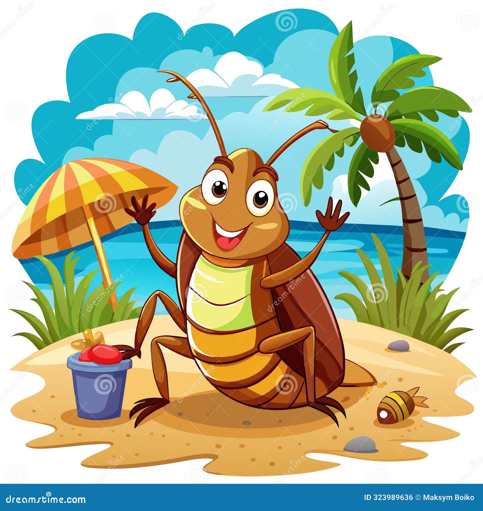 Cockroach Bug Cheerful Sits Beach Vector Stock Illustration ...