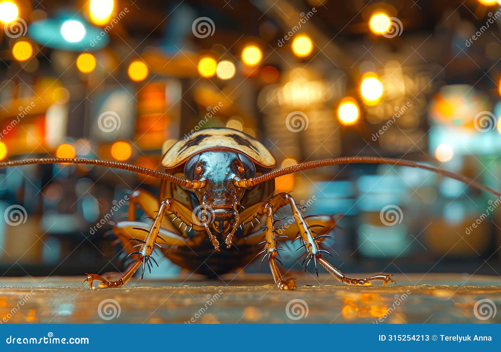 Cockroach Crawling on the Table in the Restaurant Stock Image - Image ...