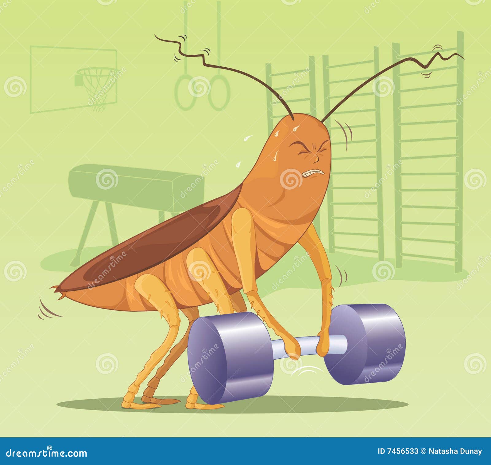 Cockroach with dumbbell stock vector. Illustration of dumbbells - 7456533