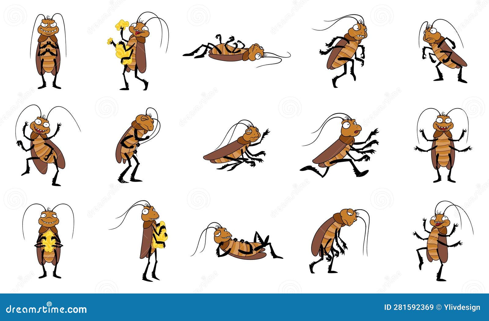 Cockroach Icons Set Cartoon Vector. Roach Beetle Stock Vector ...