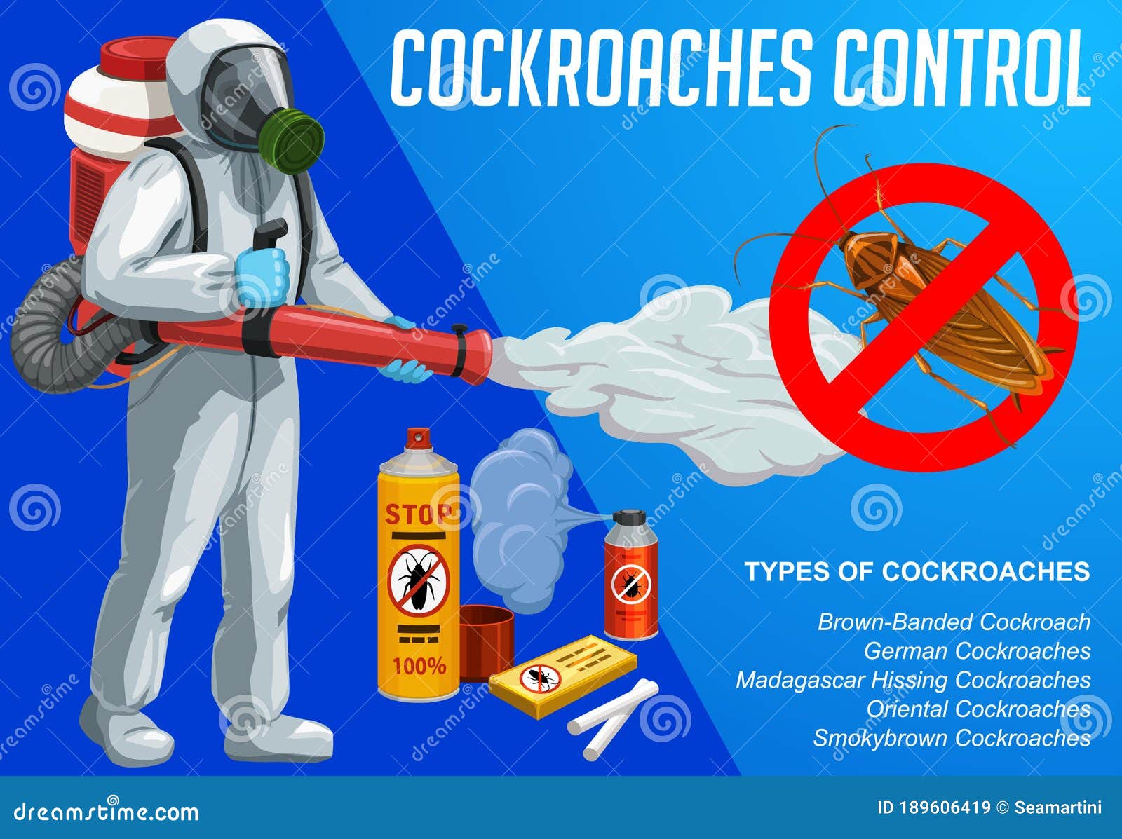 Cockroach Insect Control with Cold Fogging Method. Stock Vector ...