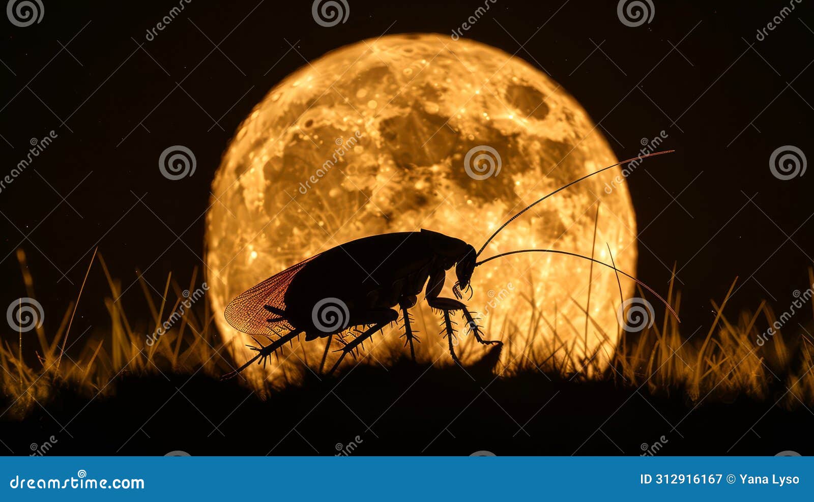 Cockroach. Nocturnal Insect Casting a Shadow with a Radiant Moon ...