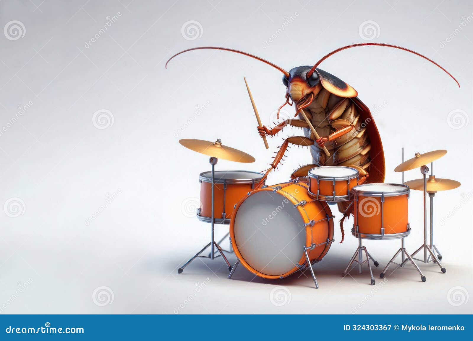 Cockroach Playing Drums. Space for Text. Stock Image - Image of poster ...