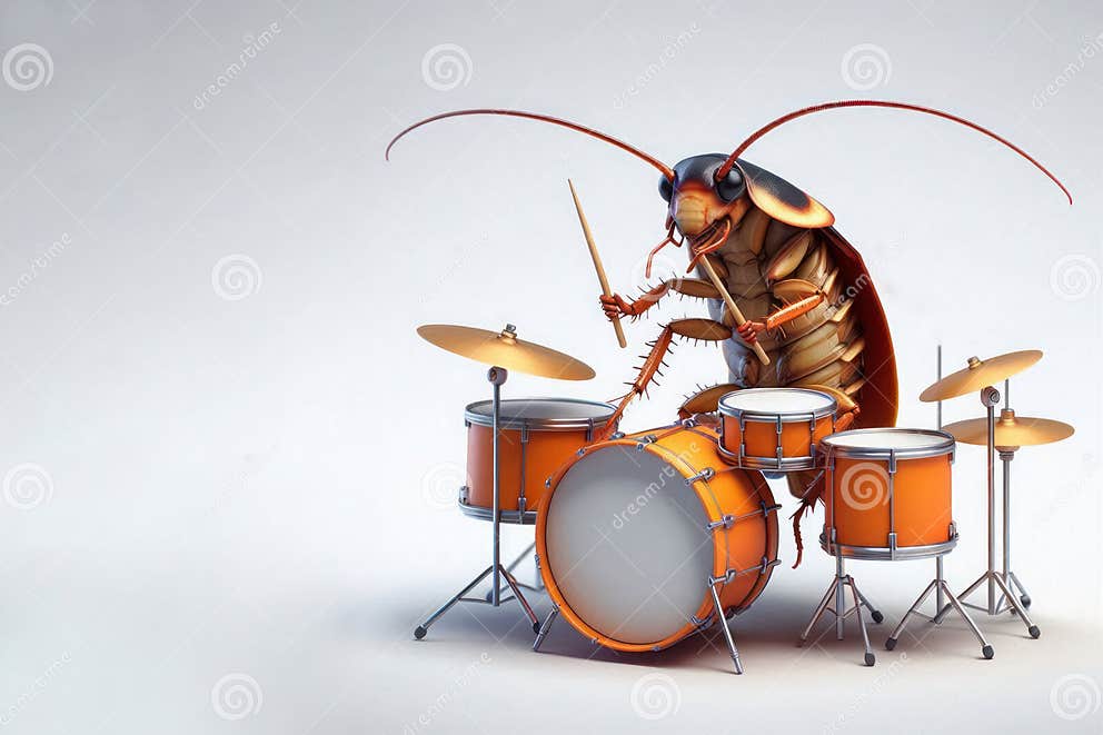 Cockroach Playing Drums. Space for Text. Stock Image - Image of poster ...