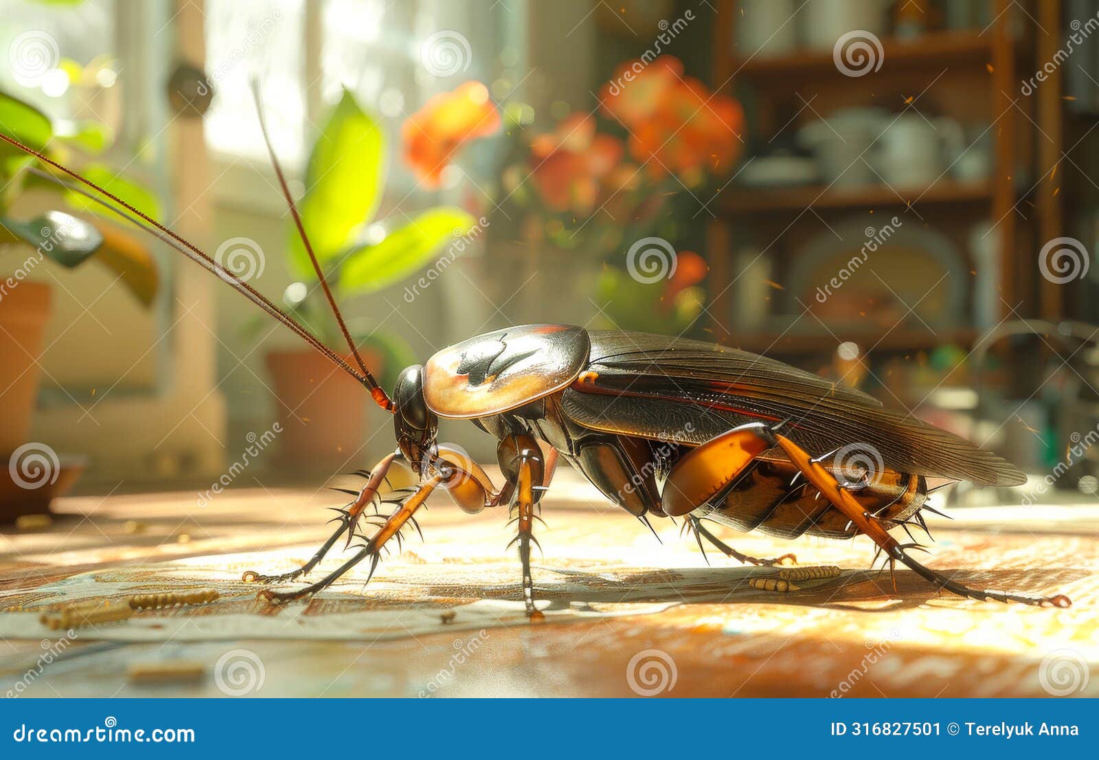 Cockroach is Sitting on the Table in the Kitchen Stock Image - Image of ...