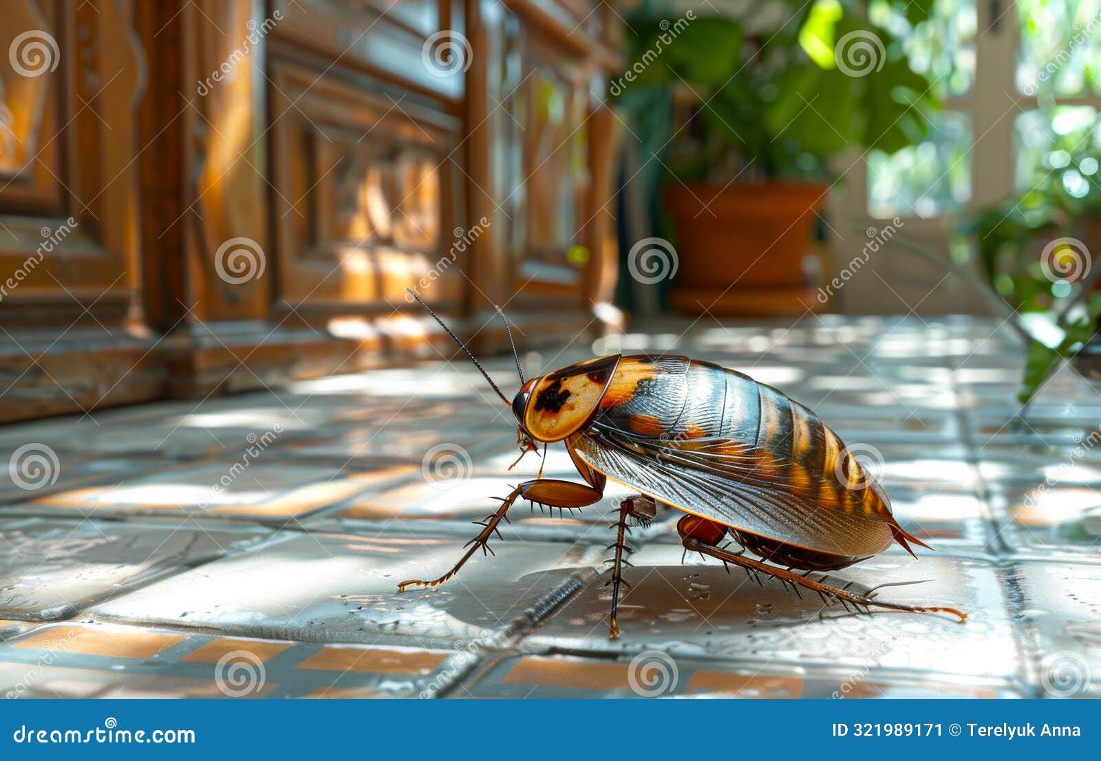 Cockroach Walking on the Floor in the House. a Roach Crawling on the ...