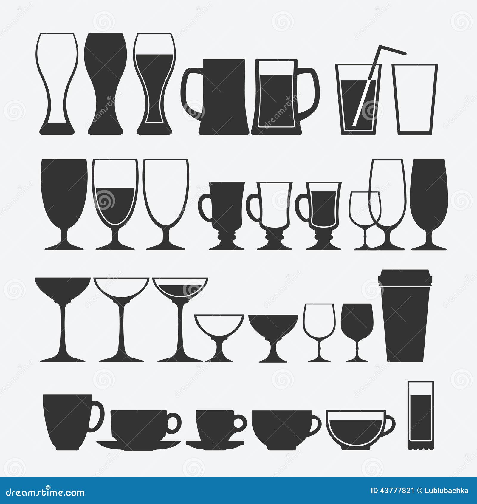 Cocktail and Alcoholic Glass Set Stock Vector - Illustration of glossy ...