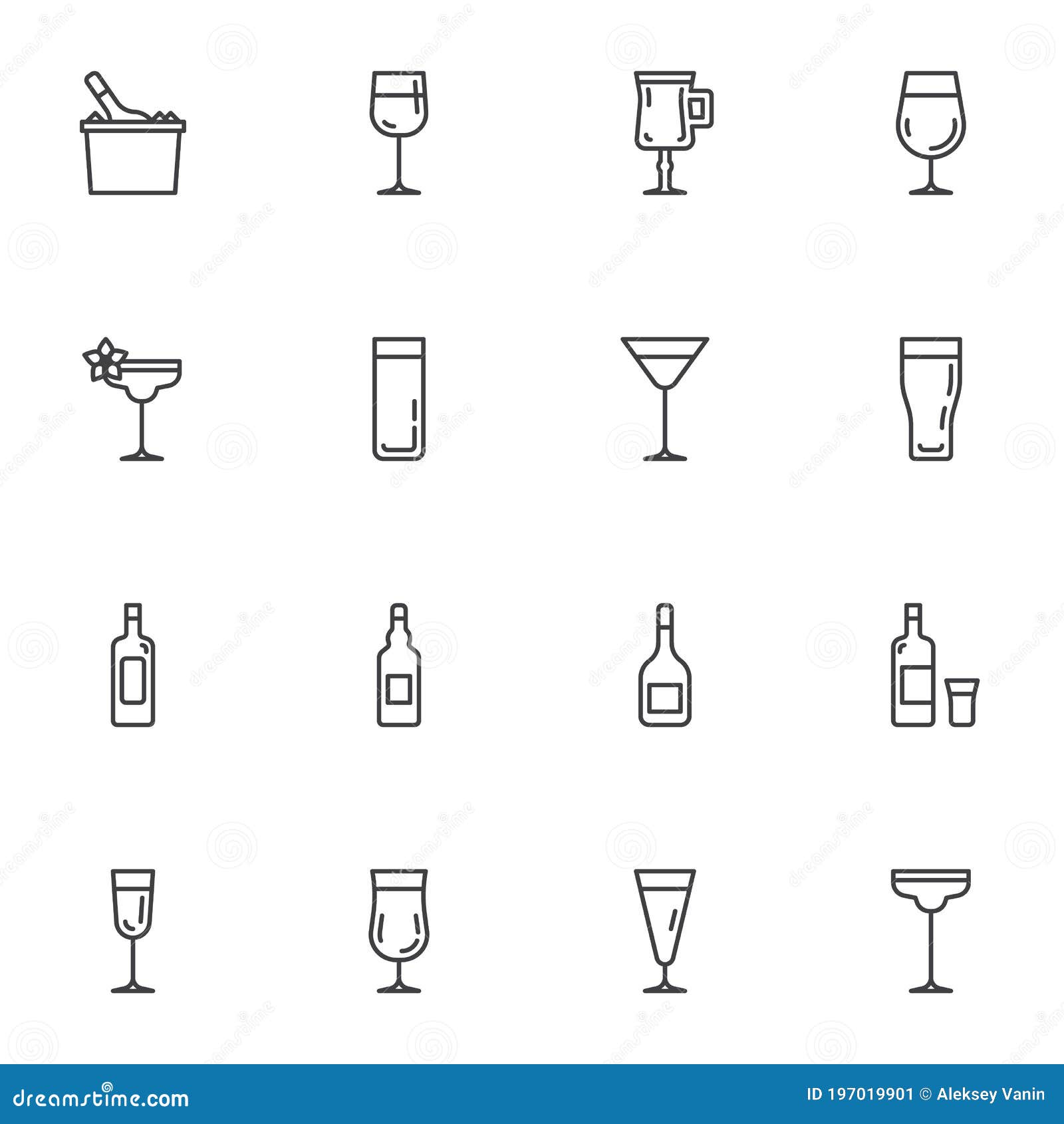 Cocktail Bar Menu Line Icons Set Stock Vector Illustration Of Menu