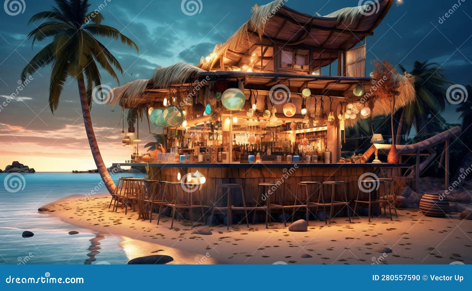 Cocktail Bar at a Tropical Beach. Generative AI. Stock Illustration ...