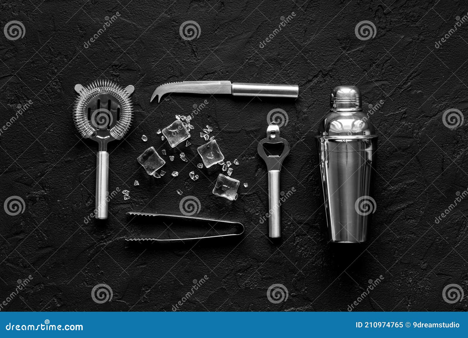 Cocktail Bar Utensils and Tools. Top View, Flat Lay Stock Image - Image ...