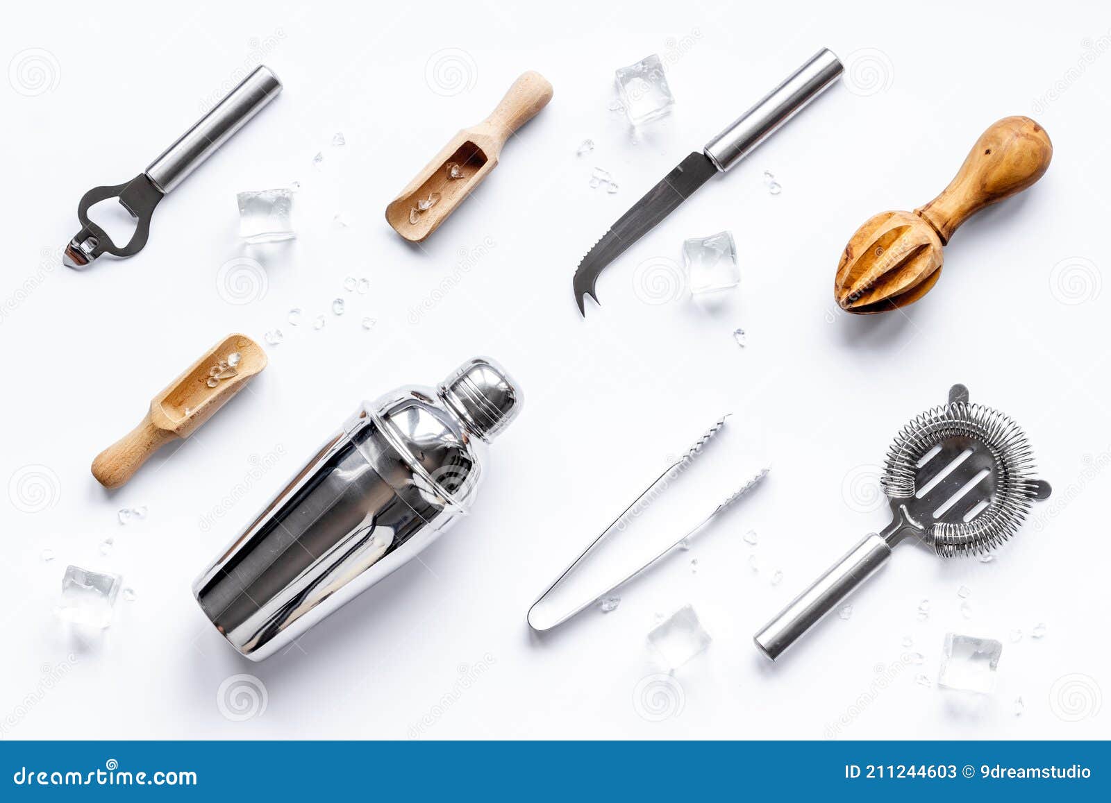 Cocktail Bar Utensils and Tools. Top View, Flat Lay Stock Image - Image ...