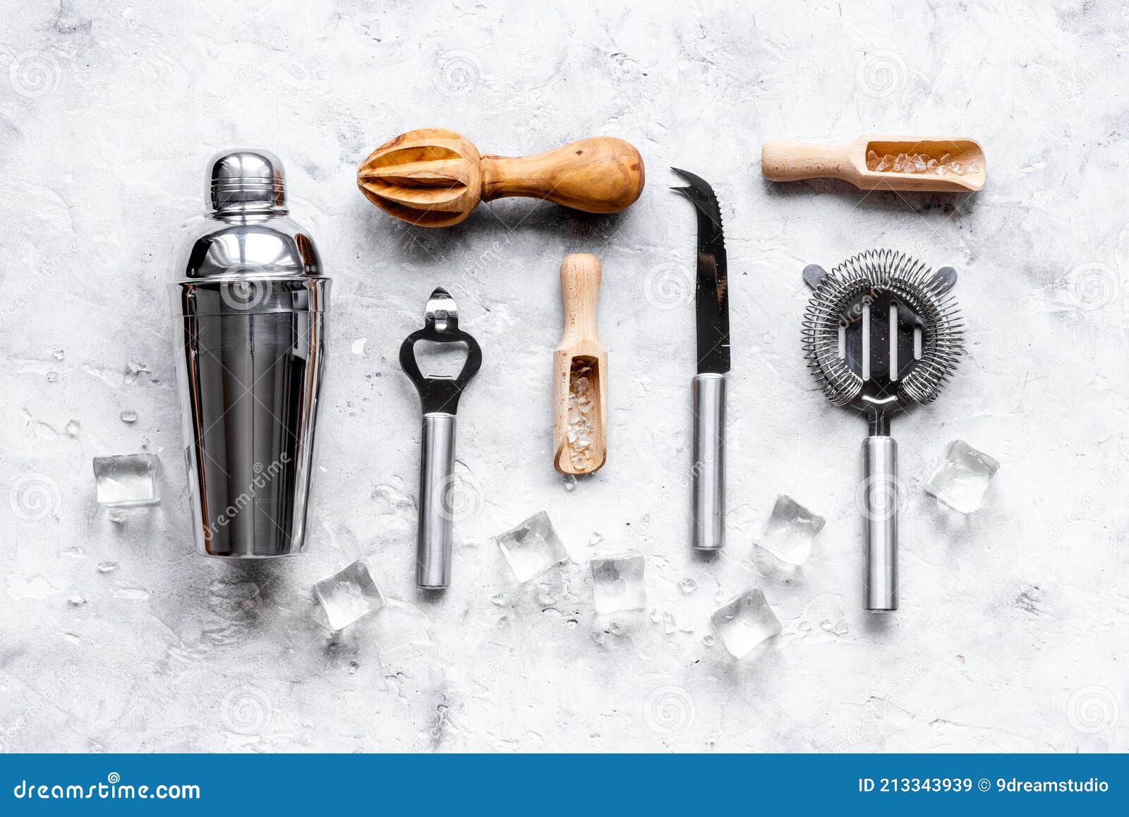 Cocktail Bar Utensils and Tools. Top View, Flat Lay Stock Image - Image ...