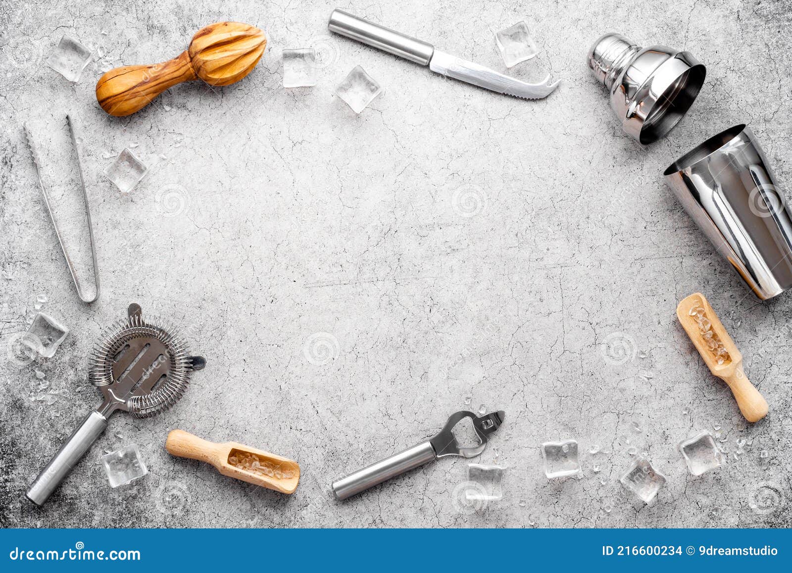 Cocktail Bar Utensils and Tools. Top View, Flat Lay Stock Photo - Image ...