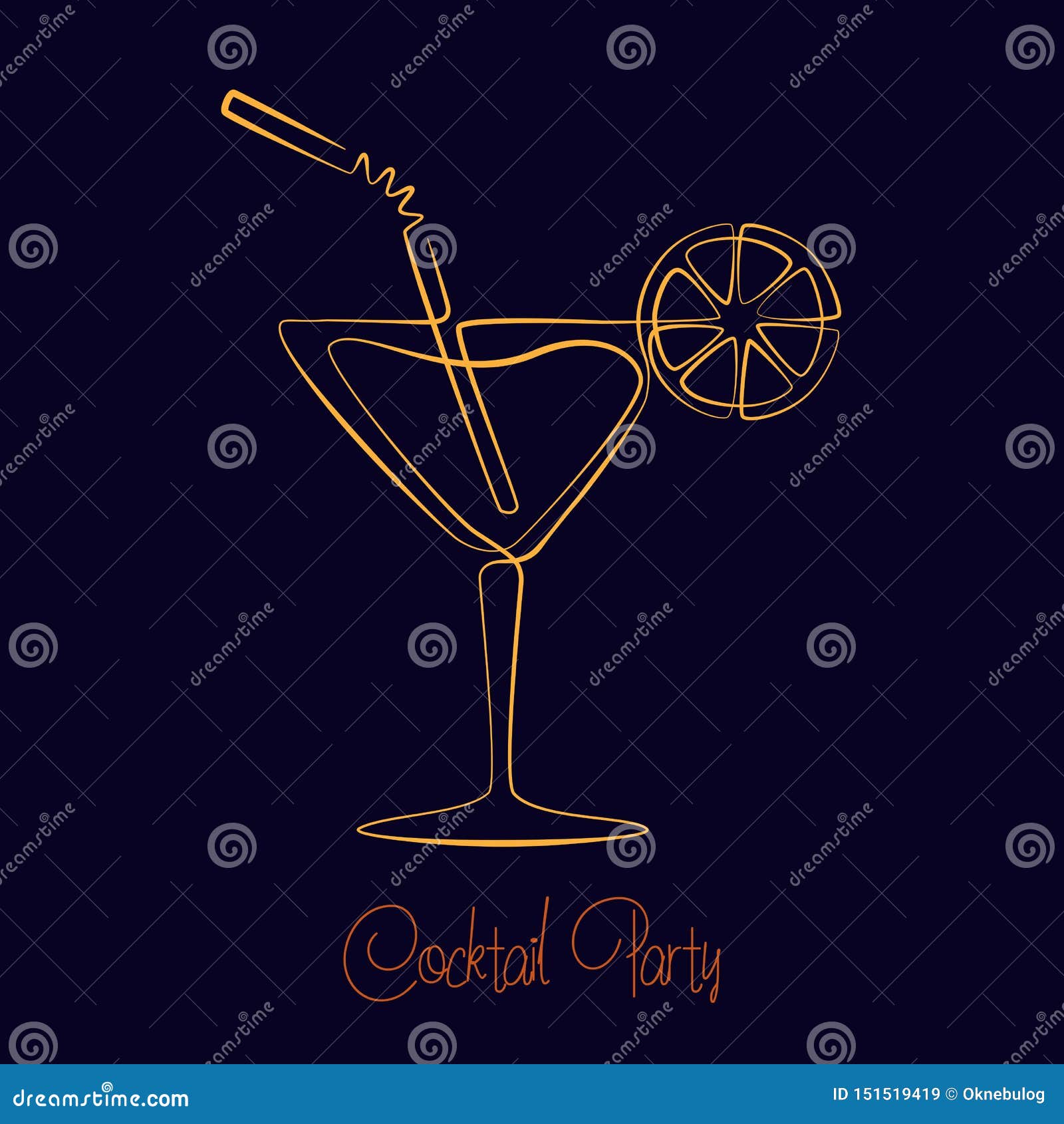 Cocktail. Continuous One Line Drawing. Vector Stock Vector ...