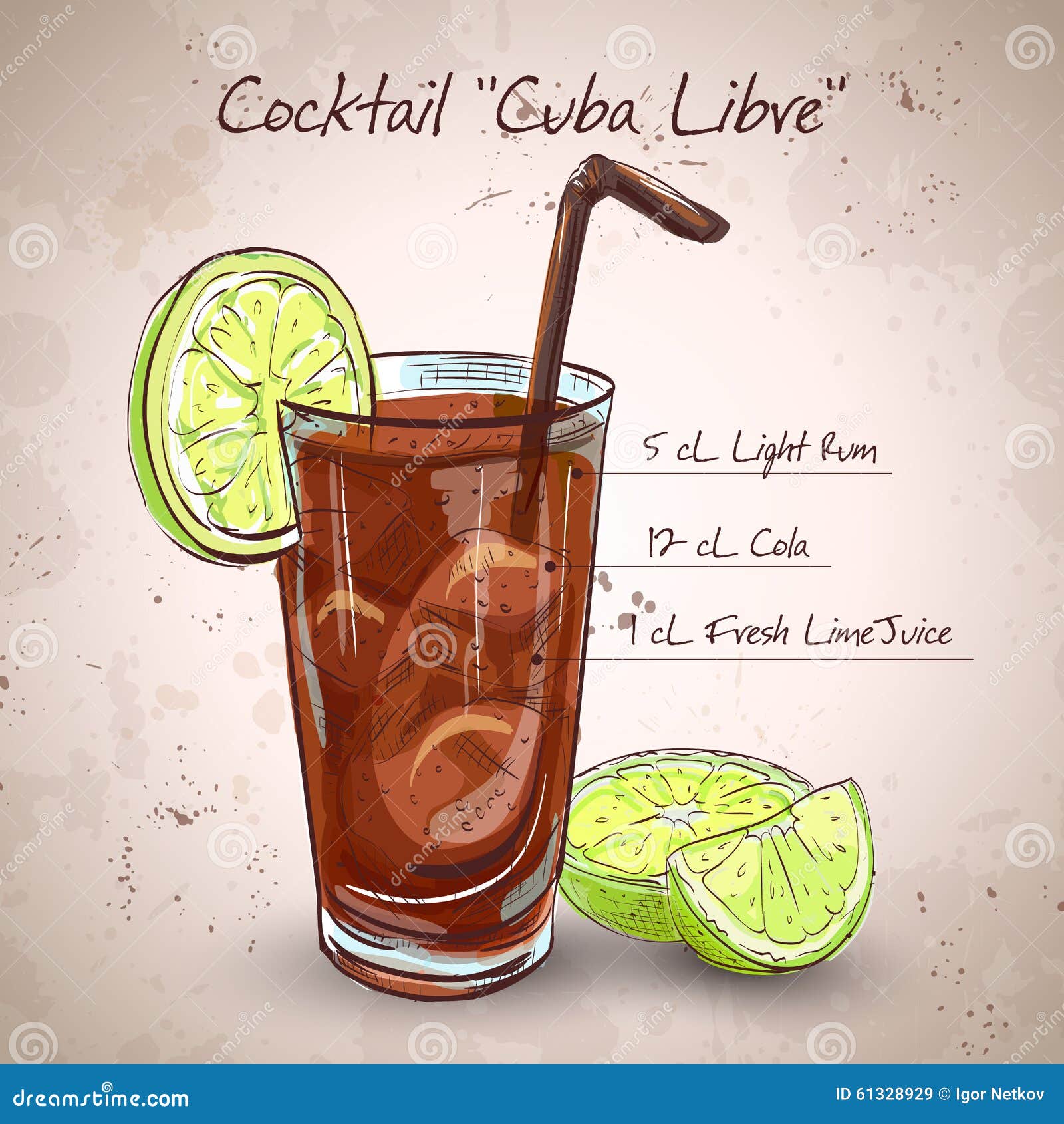 Cocktail Cuba Libre vector illustratie. Illustration of citrusvrucht ...