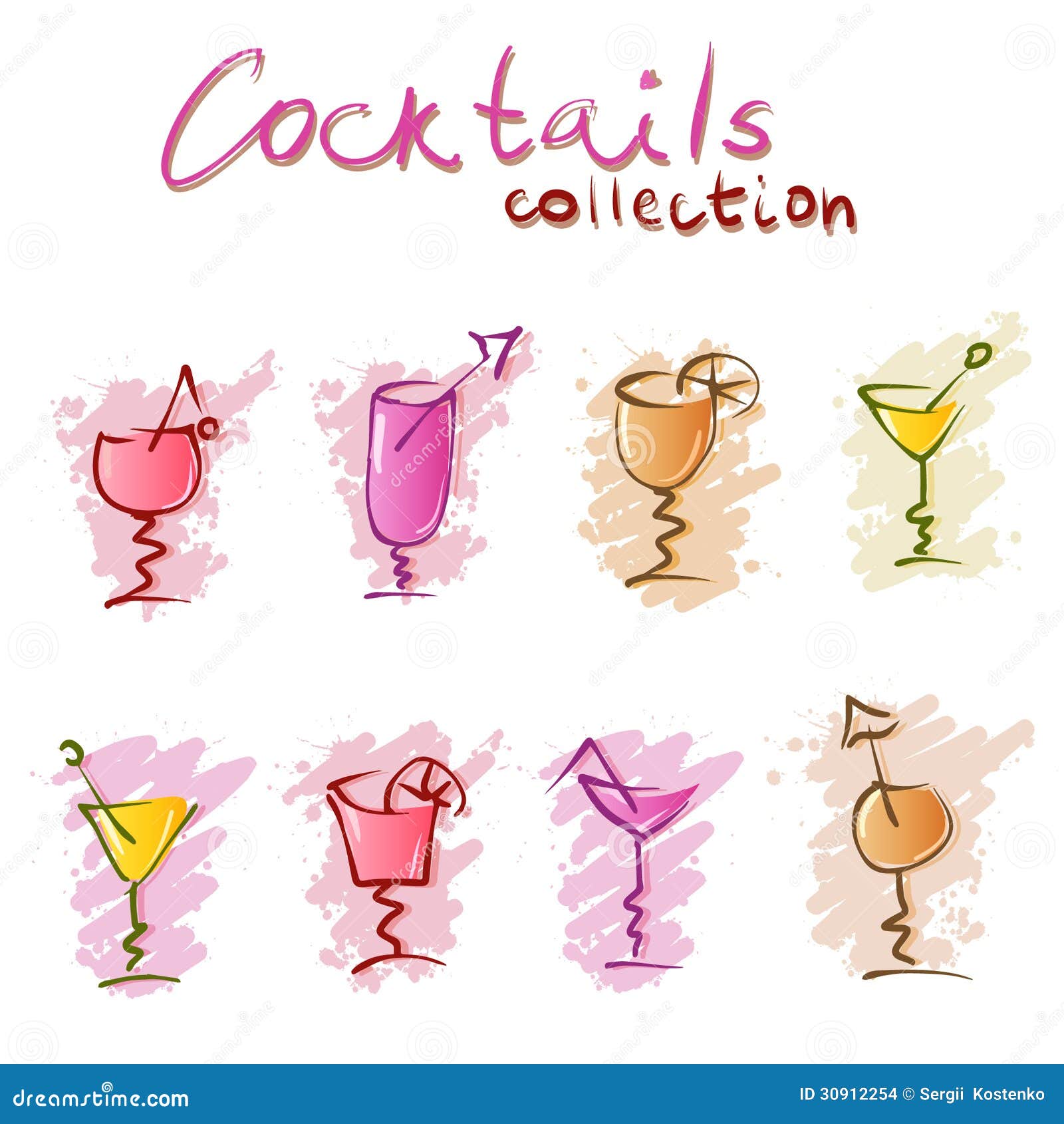 Cocktail doodles stock vector. Illustration of blot, cherry - 30912254
