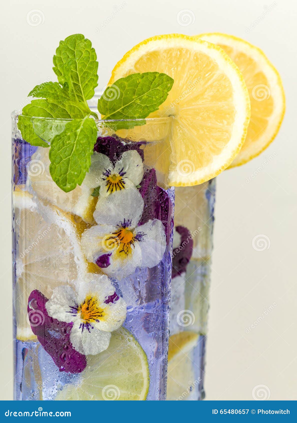 Cocktail Drink with Violet Flowers Stock Image - Image of edible, mint ...