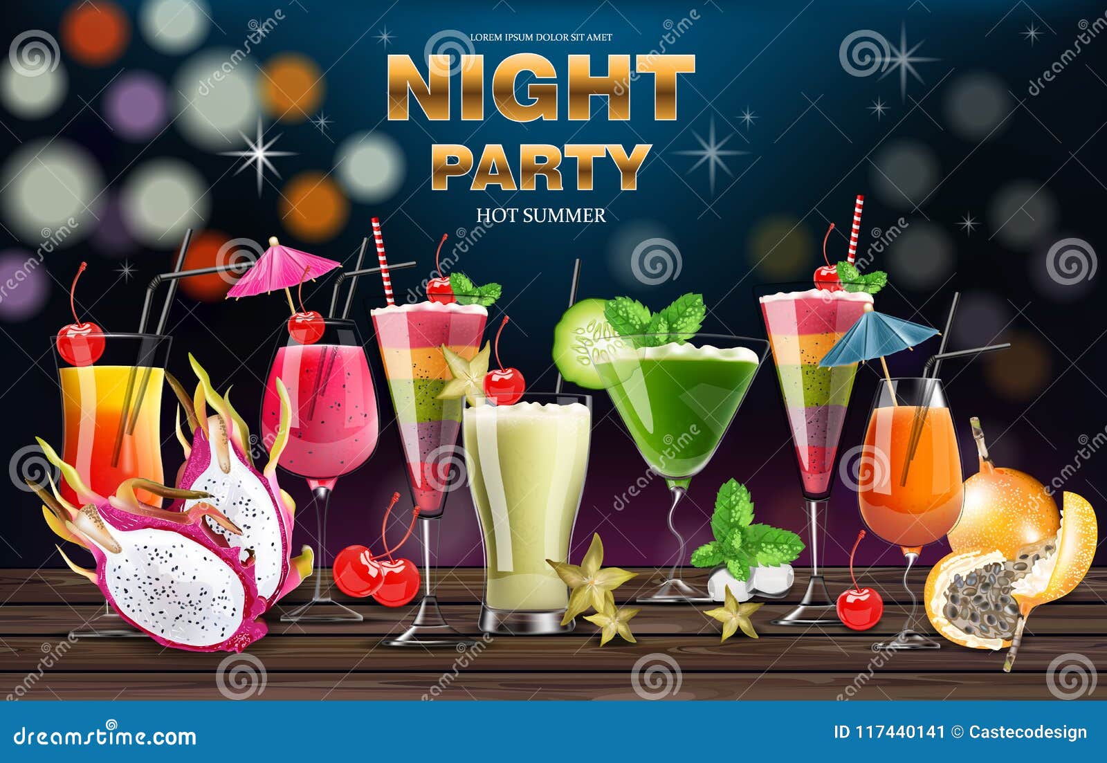 Cocktail Drinks Vector Realistic Banner. Night Party Template with ...
