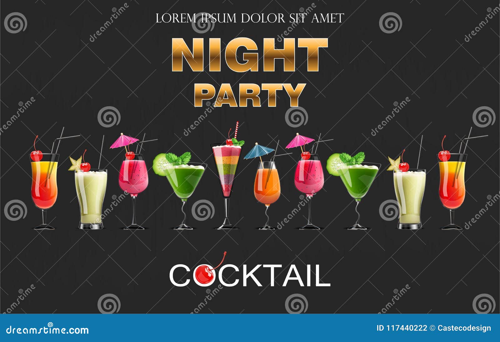 Cocktail Drinks Vector Realistic Banner. Night Party Template with ...
