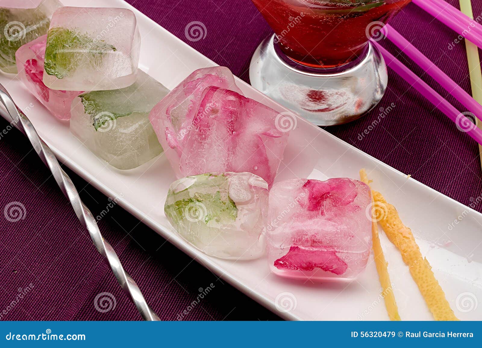 Cocktail with Flower Ice Cubes Composition Stock Image - Image of ...