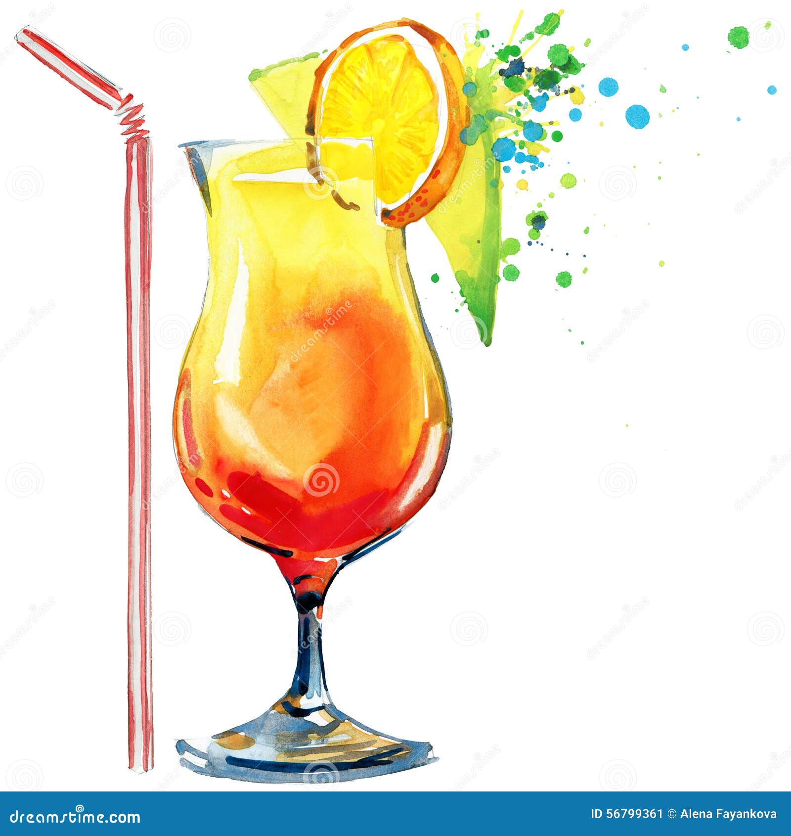 Cocktail Fruit, Ice And A Splash. Hand Drawn Watercolor Illustration ... Cocktail Fruit, Ice And A Splash. Hand Drawn Watercolor Illustration ...