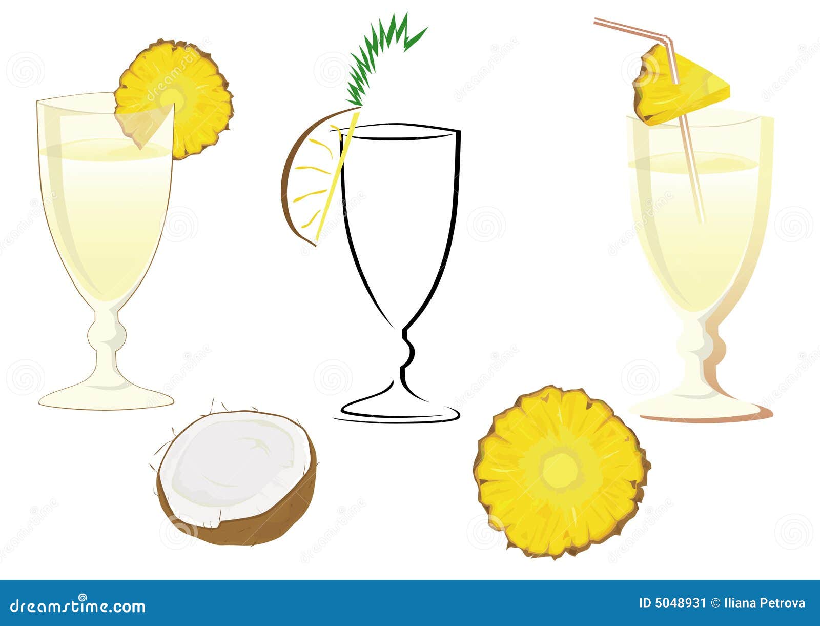 Cocktail Glass with Pineapple and Coconut Stock Vector - Illustration ...
