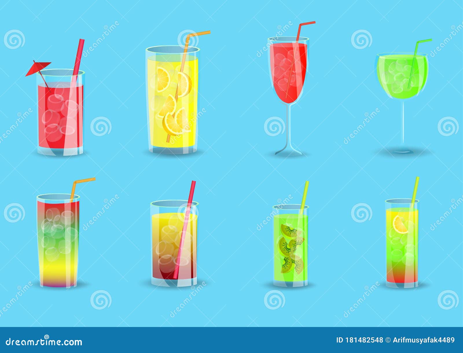 Cocktail Glasses Flat Vector Stock Vector - Illustration of beverage ...