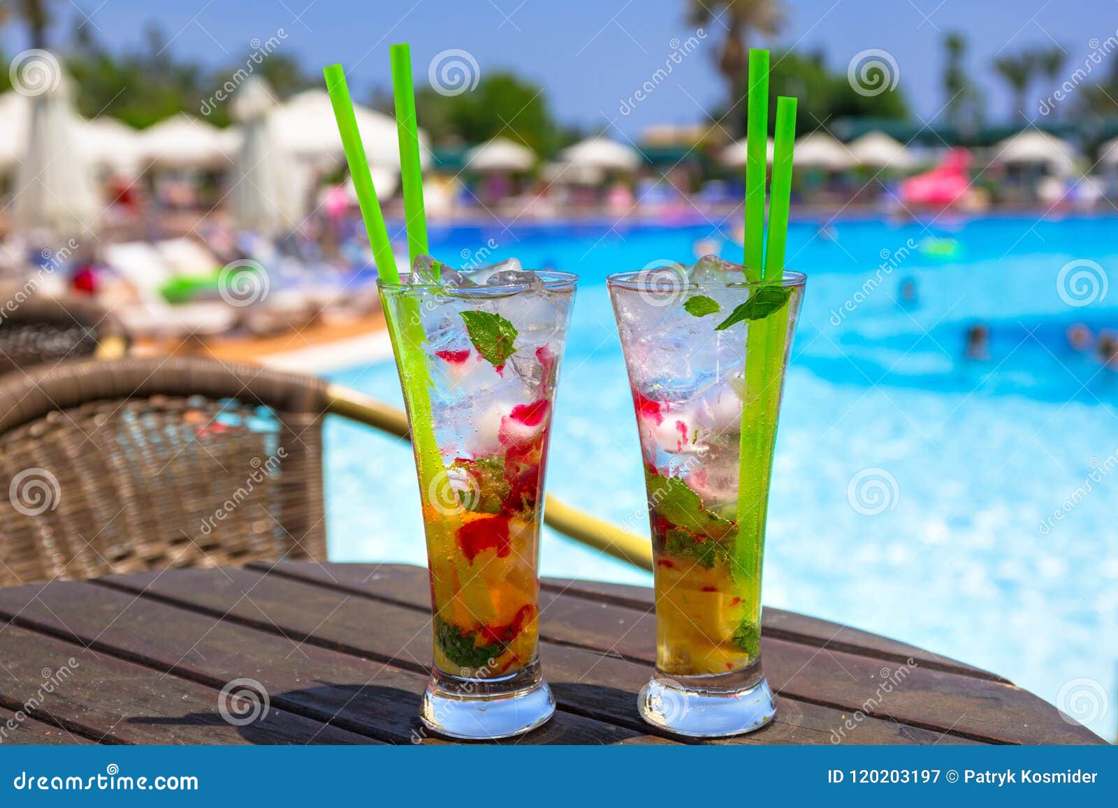 Cocktail Glasses at the Pool Stock Image - Image of colorful, lime ...