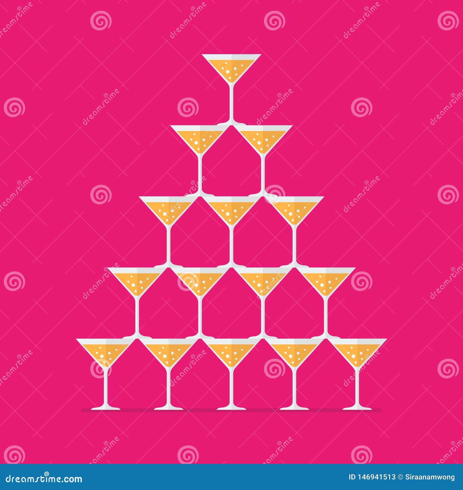 Cocktail Glasses Stacked in a Pyramid Tower Stock Vector - Illustration ...
