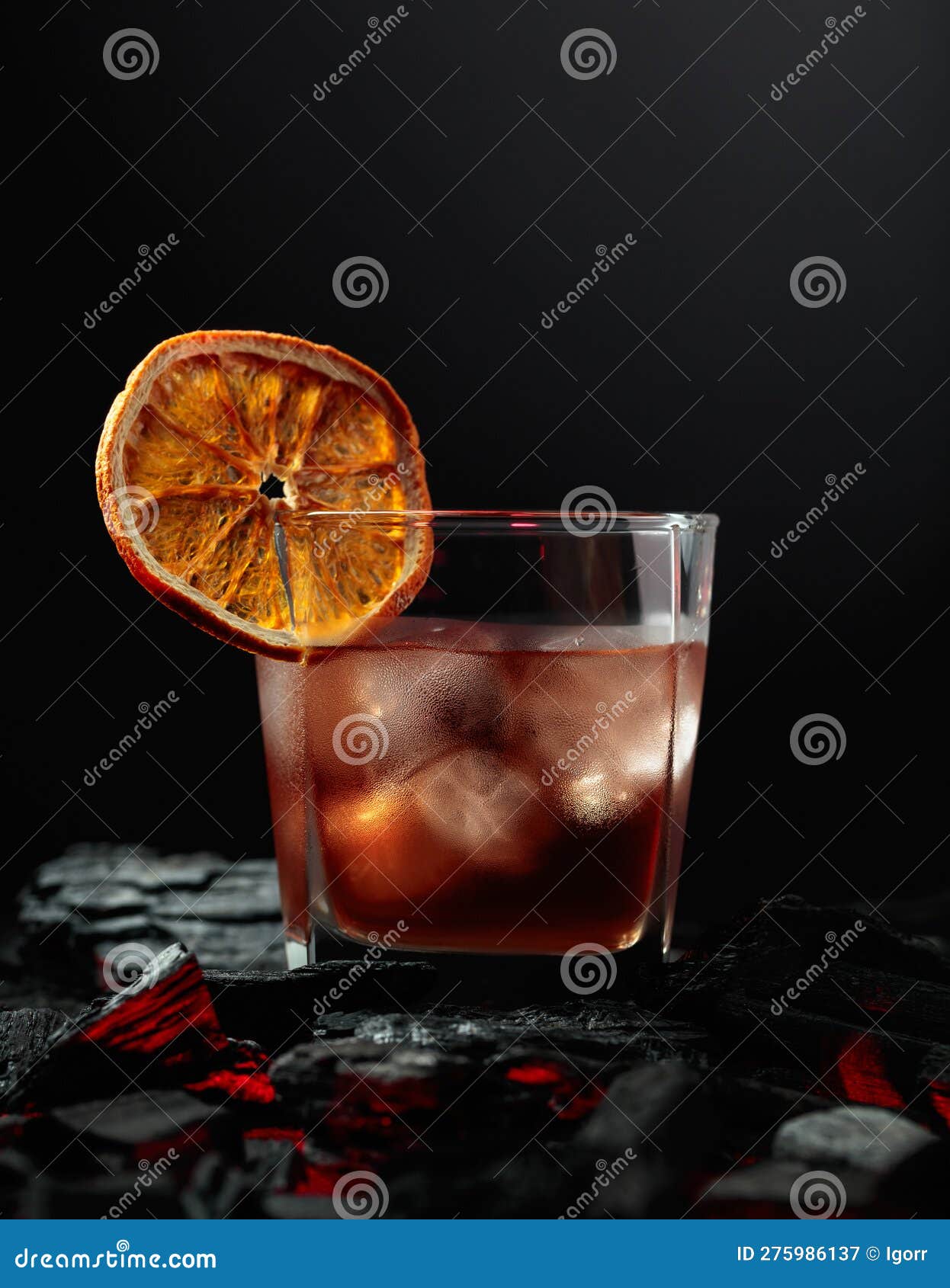 Cocktail With Ice And Dried Orange Slice Stock Image Image Of