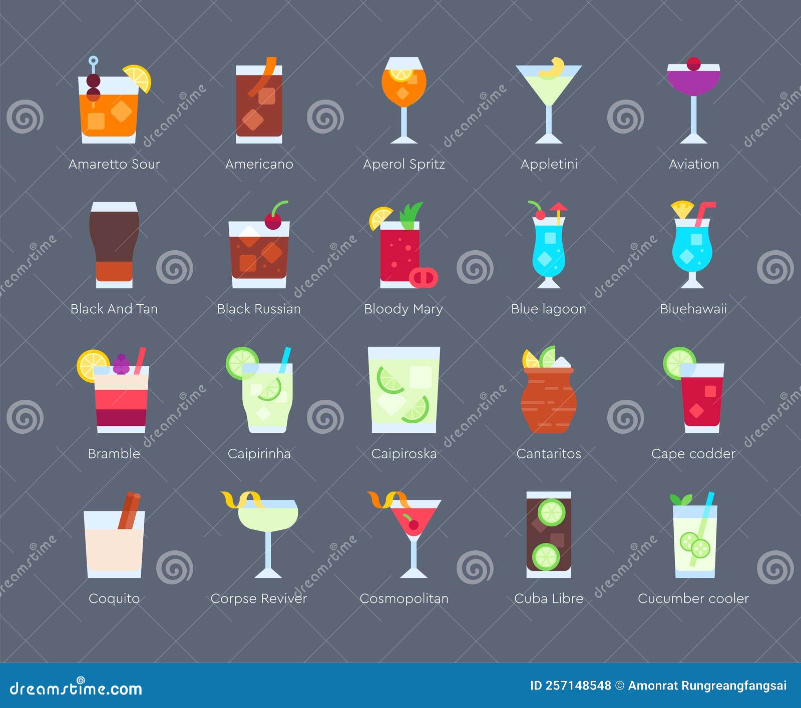 Cocktail Icon Set Alcoholic Mixed Drink Vector Stock Vector