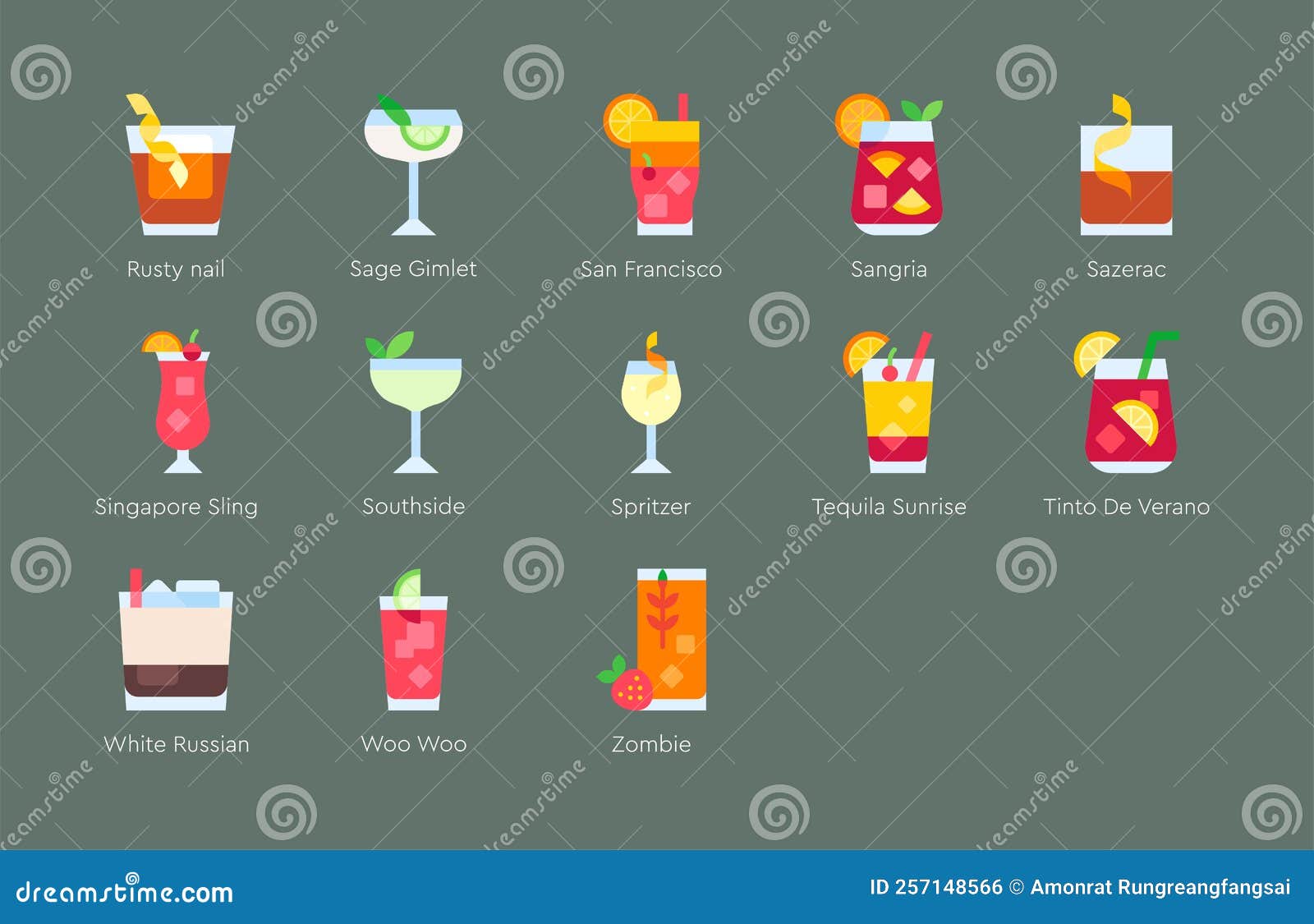 Cocktail Icon Set 6 Alcoholic Mixed Drink Vector Stock Vector