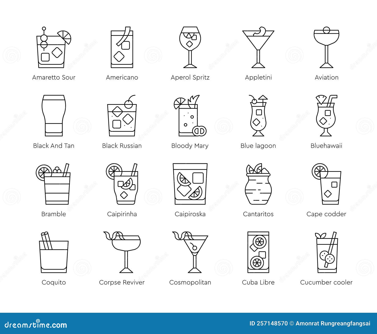 Cocktail Icon Set Alcoholic Mixed Drink Vector Stock Vector